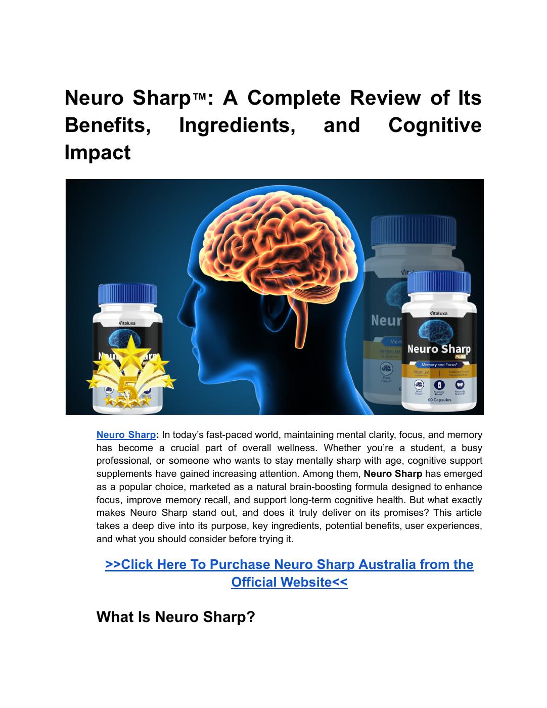 Neuro Sharp™: A Complete Review of Its Benefits, Ingredients, and ...