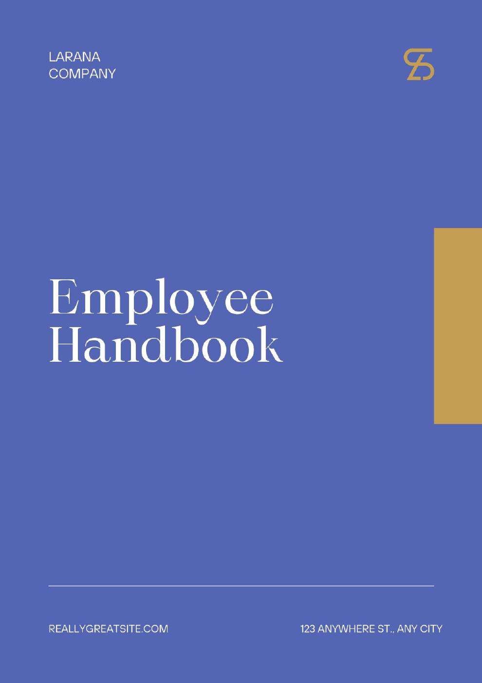 Blue and Gold Modern Simple Professional Employee Handbook Booklet ...