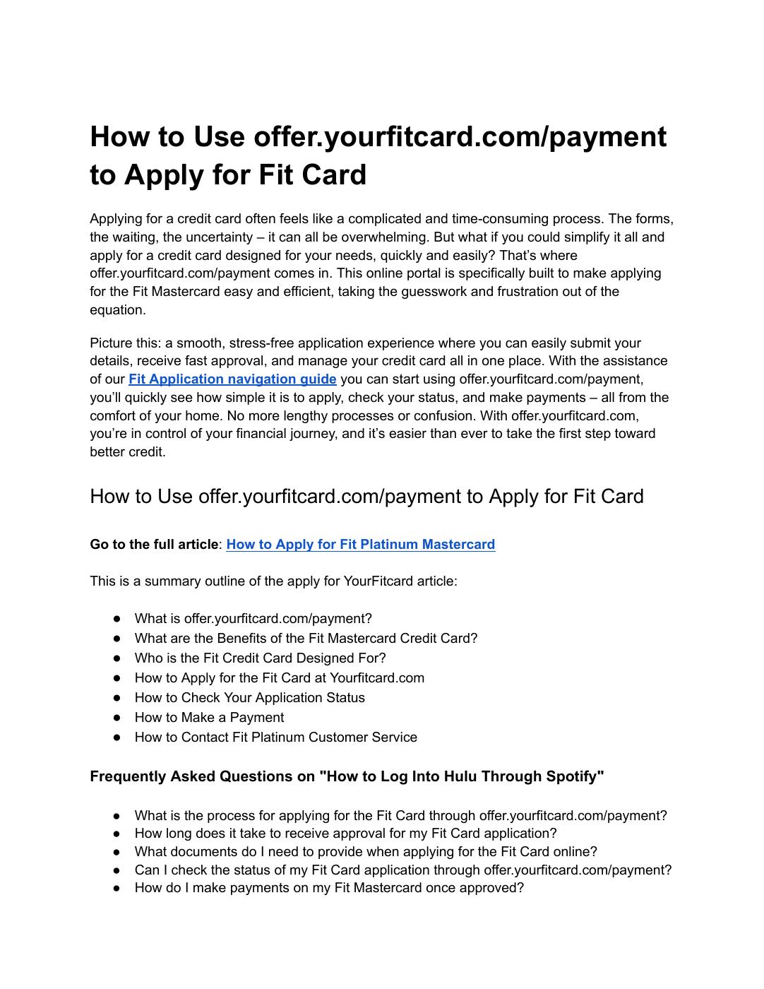 How to Use offer.yourfitcard.com/payment to Apply for Fit Card | PDF to ...