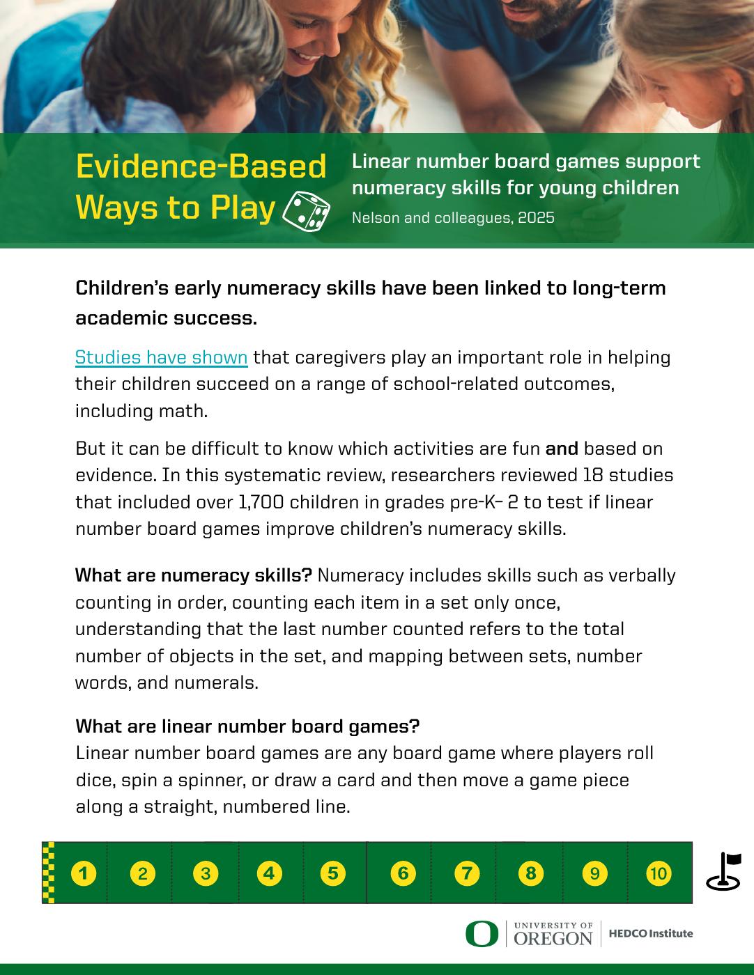 Linear number board games support numeracy skills for young children