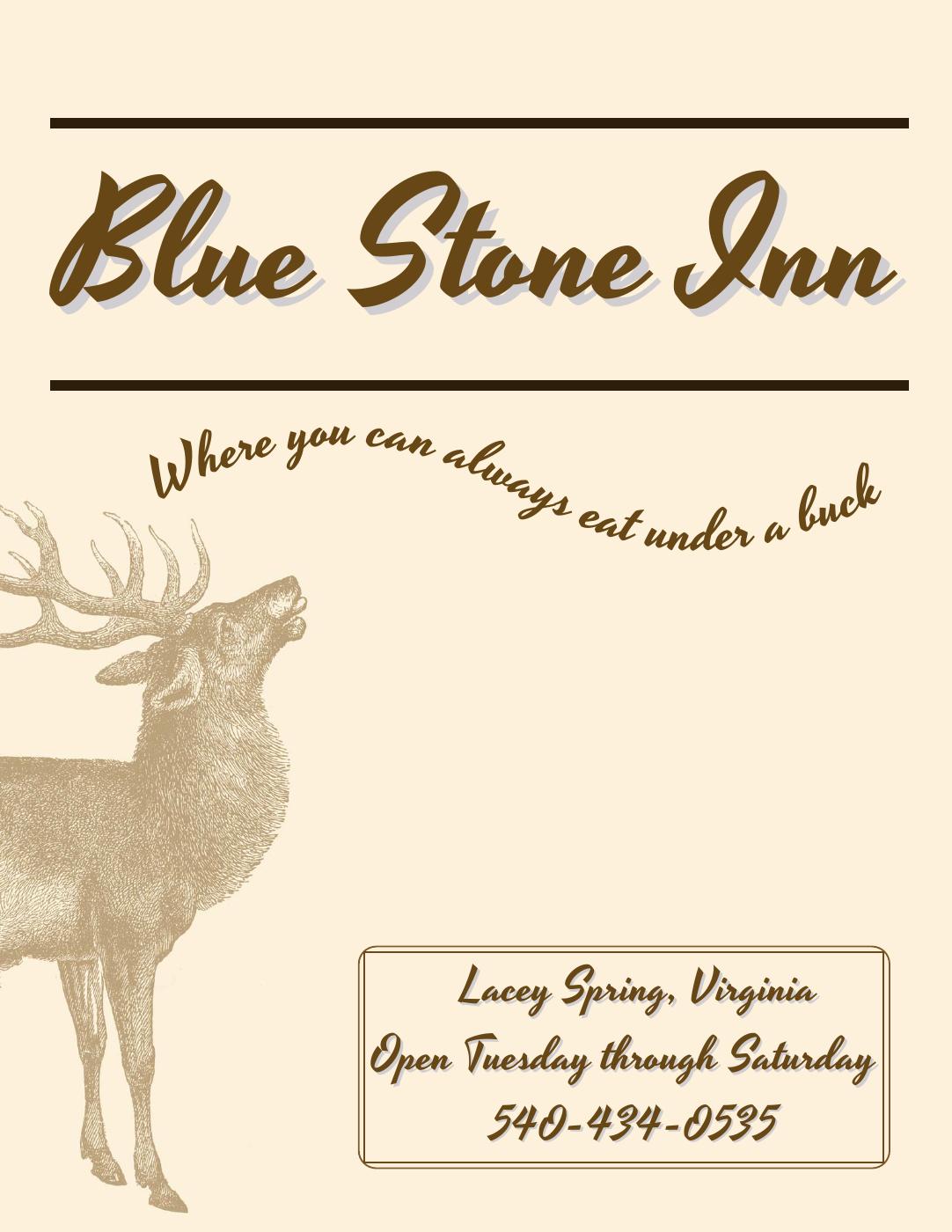 Bluestone Inn Menu